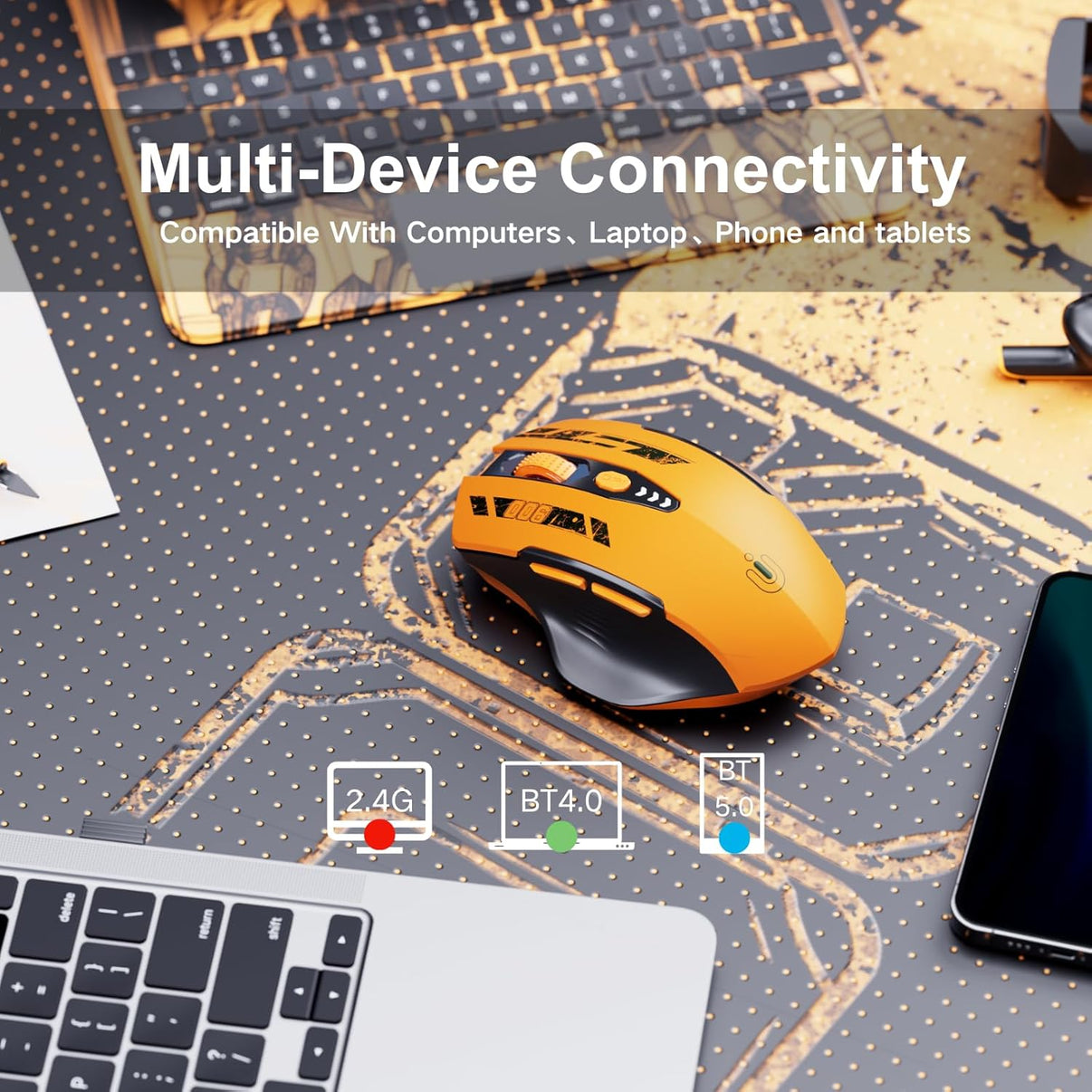 Bluetooth Mouse,Tri-Mode (BT 5.0/4.0+2.4G Hz),Visible Battery Level,Re ...